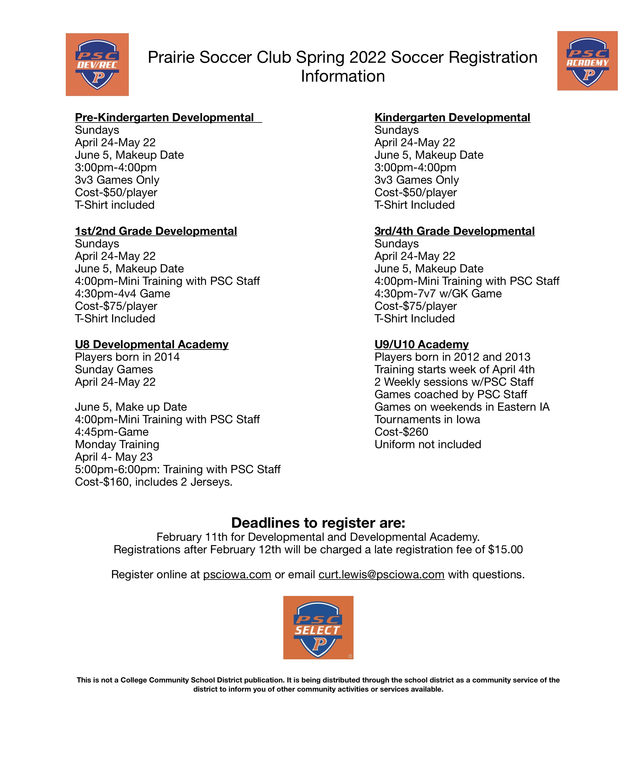 Dev and Rec info | Iowa Raptors FC Academy, PSC Academy & Developmental